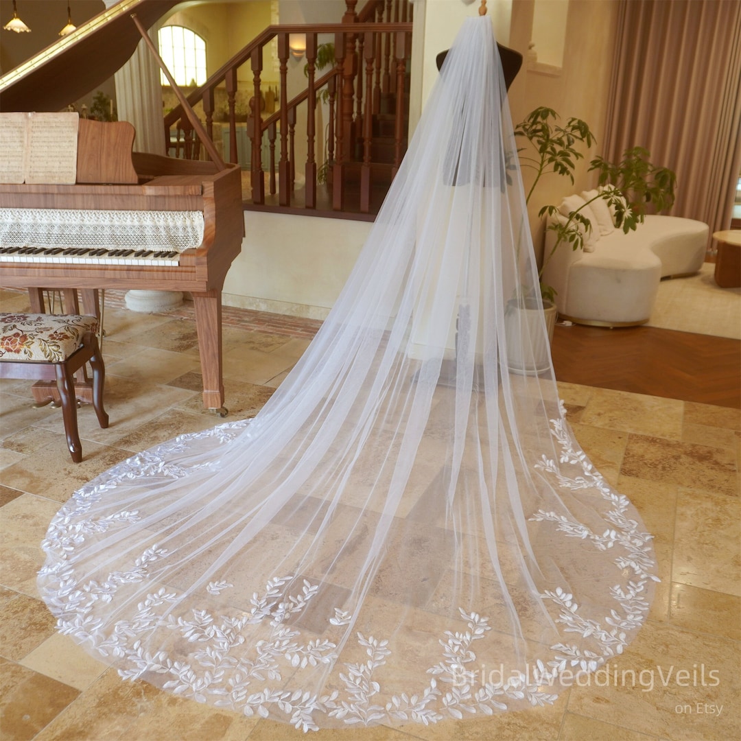 White Leaf Wedding Veil Cathedral,embroidery Veil,fairy Bridal Veil ...