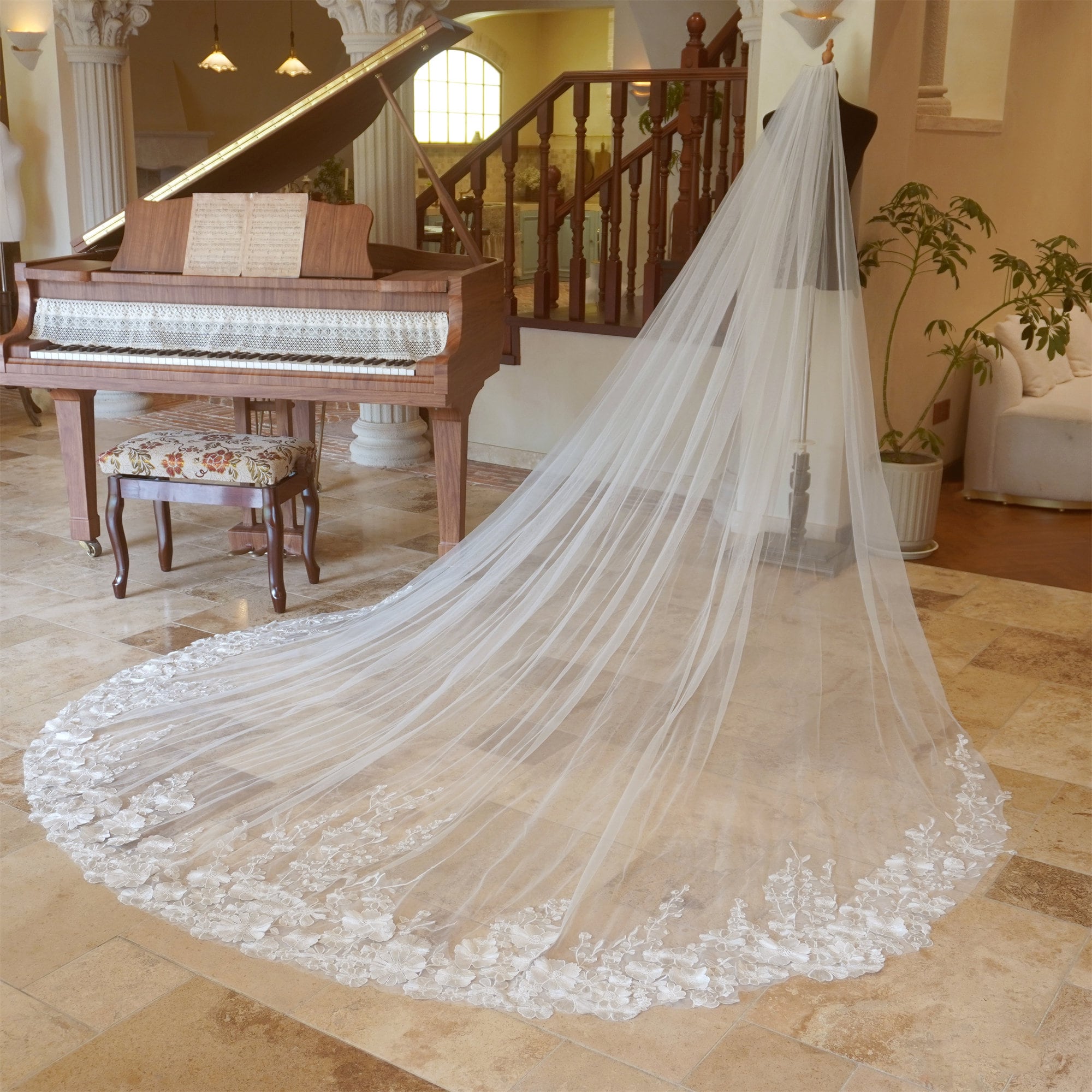 Embroidery 3D Flower Leaf Wedding Veil Cathedral,ivory Tulle Veil,fairy ...