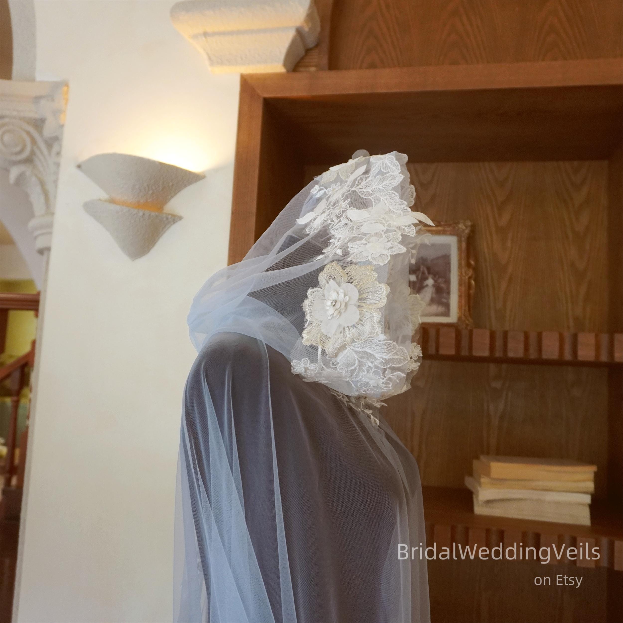 Blue Cape Veil Hooded With 3D Flowers,bridal Cape Cloak Veil,dreamy ...