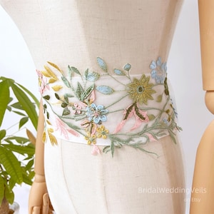 Bridal Belt With Colorful Wildflowers,embroidered Colorful Floral Tulle ...