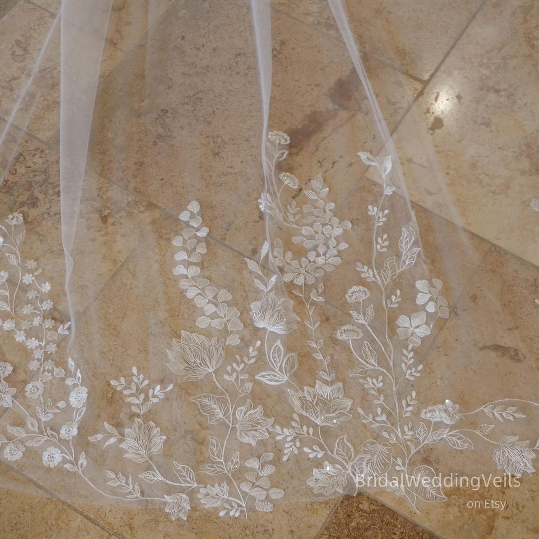 Ivory Embroidery Wildflowers Wedding Veil Cathedral Length,delicate ...