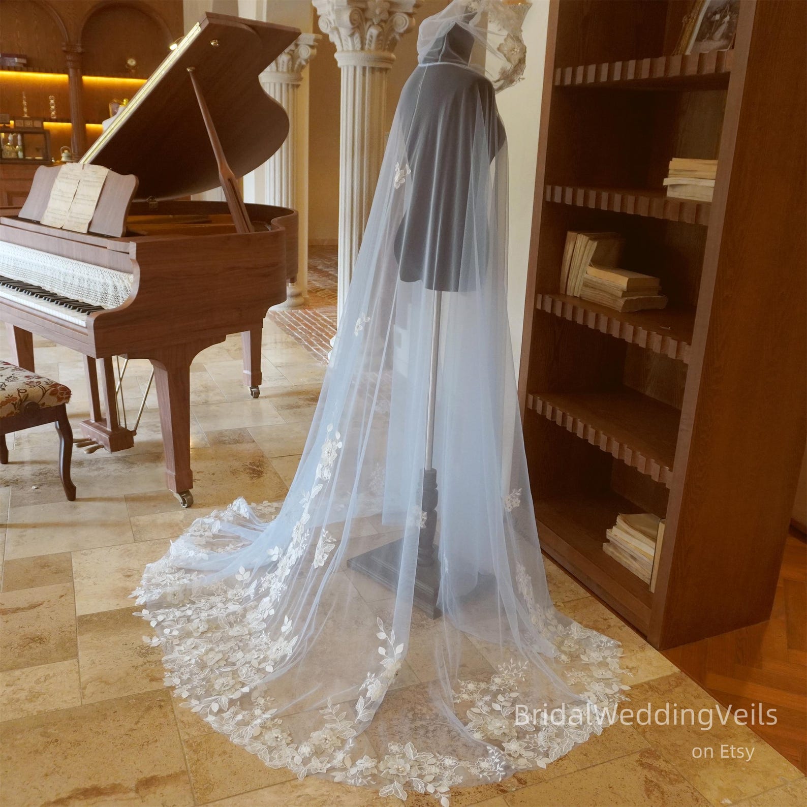 Blue Cape Veil Hooded With 3D Flowers,bridal Cape Cloak Veil,dreamy ...
