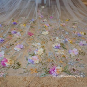 Colorful Wildflowers Wedding Veil Cathedral With 3D Flowers,tulle ...