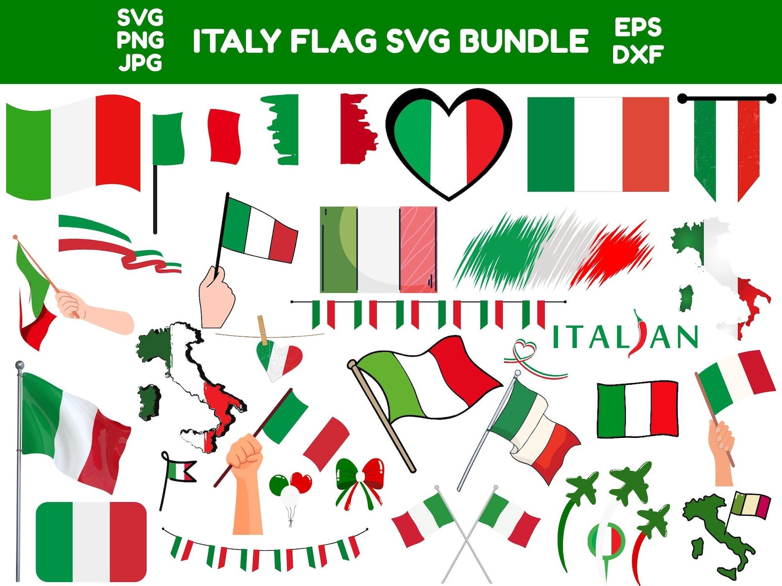 Italian Flag SVG PNG Bundle: Layered Cut Files for Cricut (digital ...