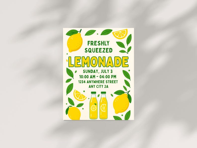 Lemonade Stand Flyer Template: Summer Fundraiser Poster (canva Editable ...
