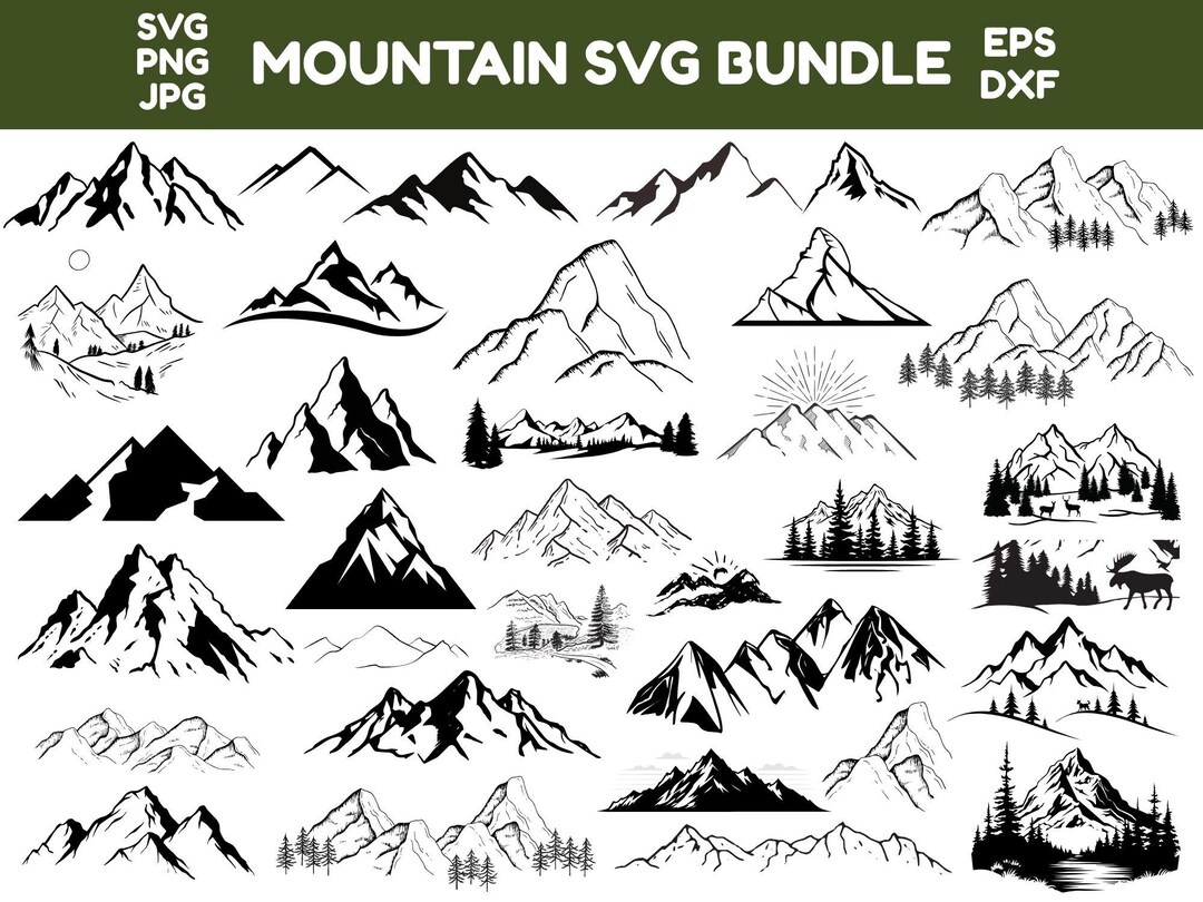 Hand Drawn Mountain Landscape SVG Bundle: Forest Tree, Adventure Design ...