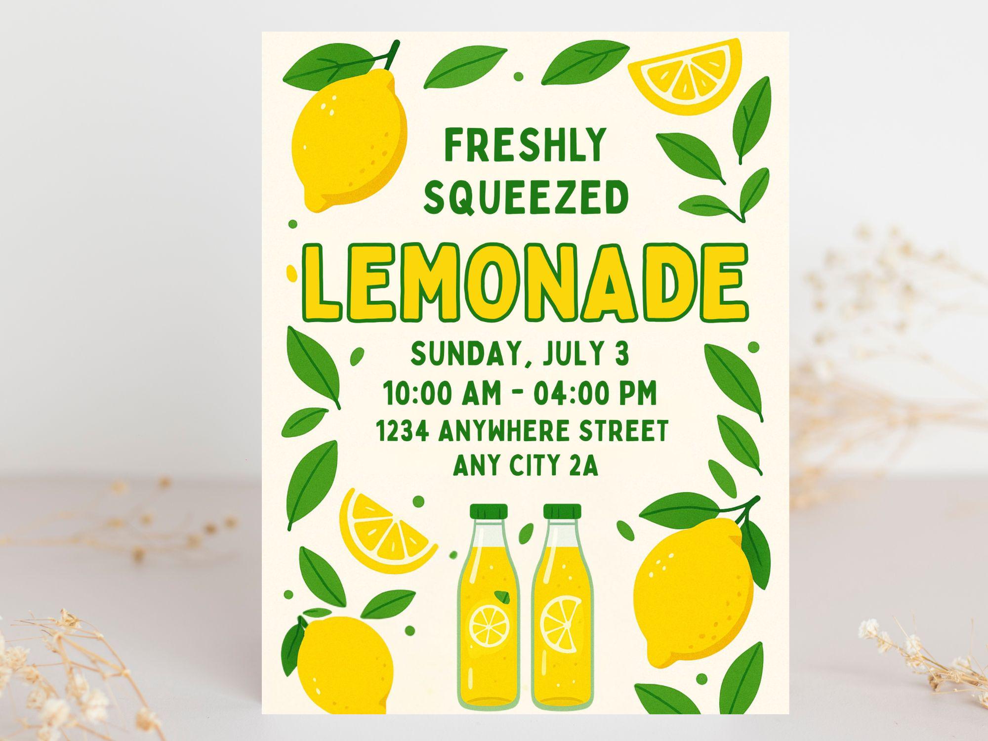 Lemonade Stand Flyer Template: Summer Fundraiser Poster (canva Editable ...