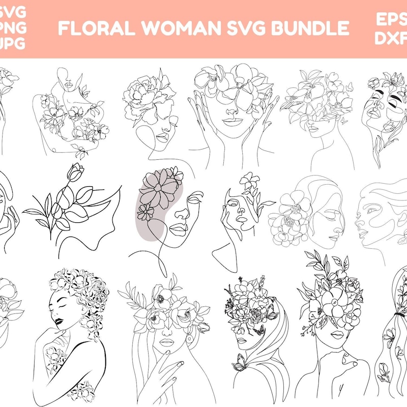 Floral Woman Face Line Svg - Etsy UK