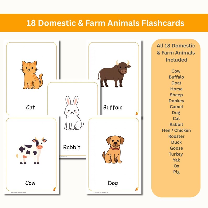 Farm Animals Flashcards Printable | 18 Domestic Animal Cards for Kids ...