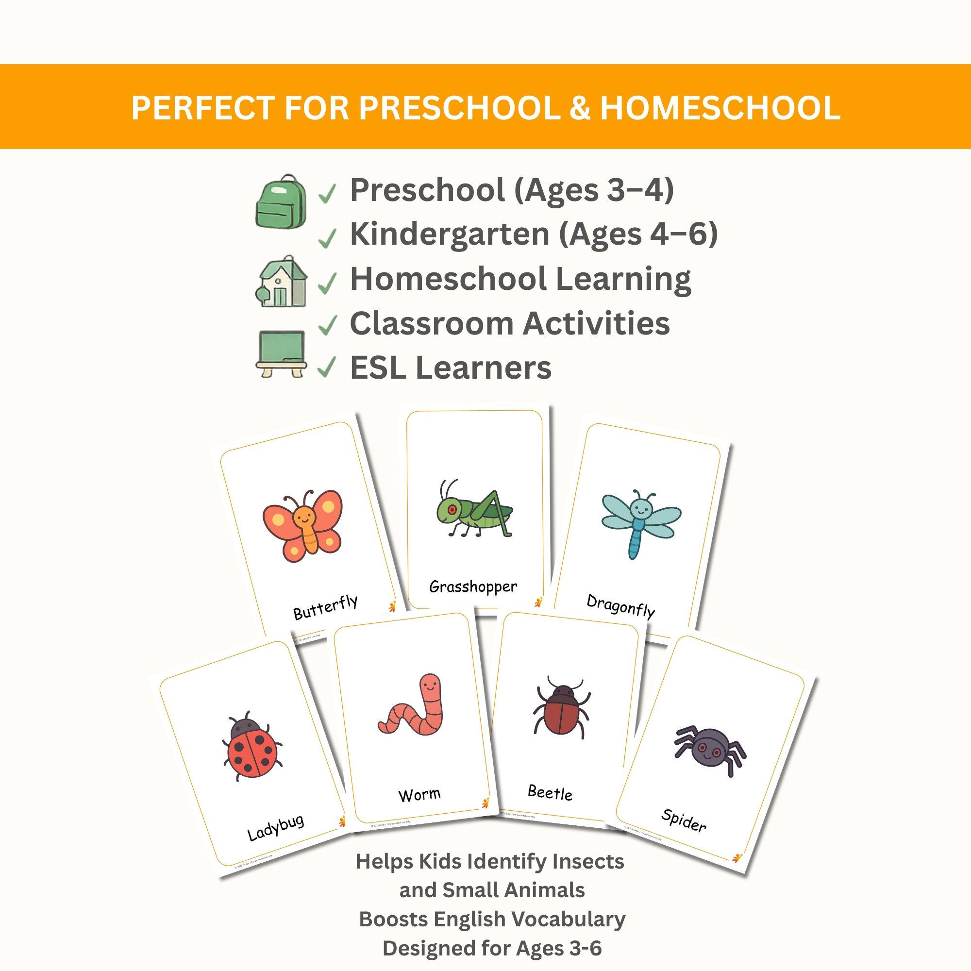 Insects Flashcards Printable | Bugs and Small Animals Cards for Kids ...