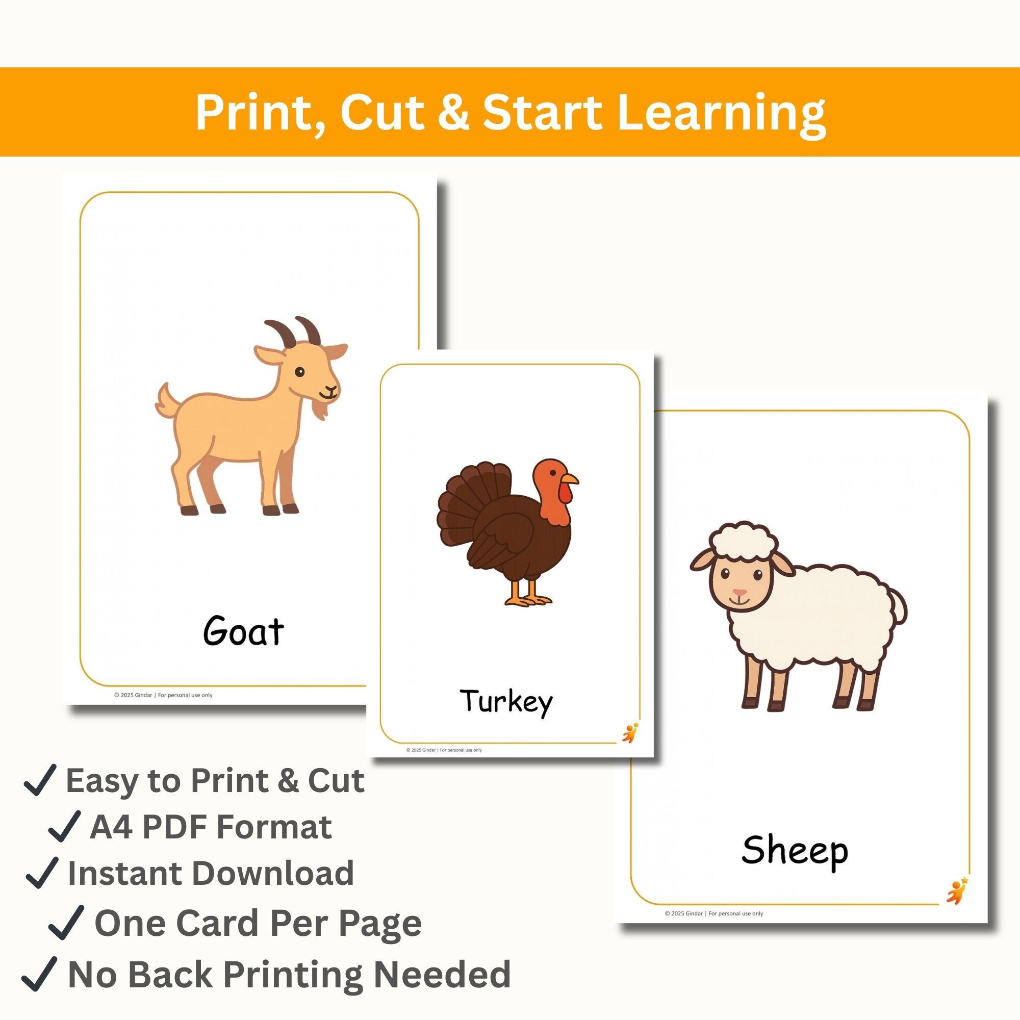 Farm Animals Flashcards Printable | 18 Domestic Animal Cards for Kids ...