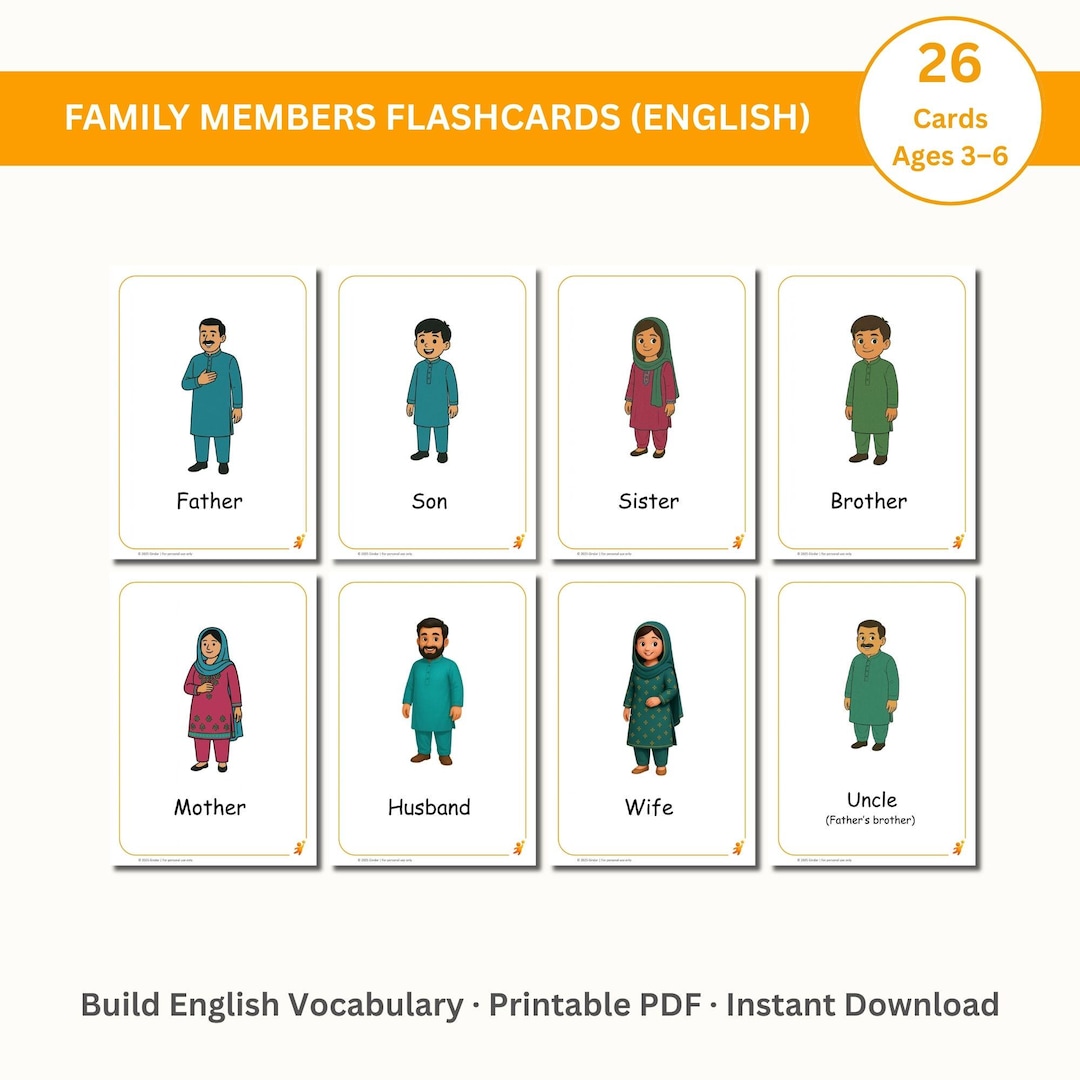 Family Members Flashcards Printable | 26 ESL Vocabulary Cards for Kids ...