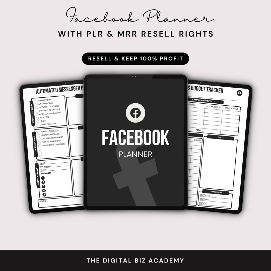 PLR Facebook Planner With MRR, Social Media Strategy Canva Template ...
