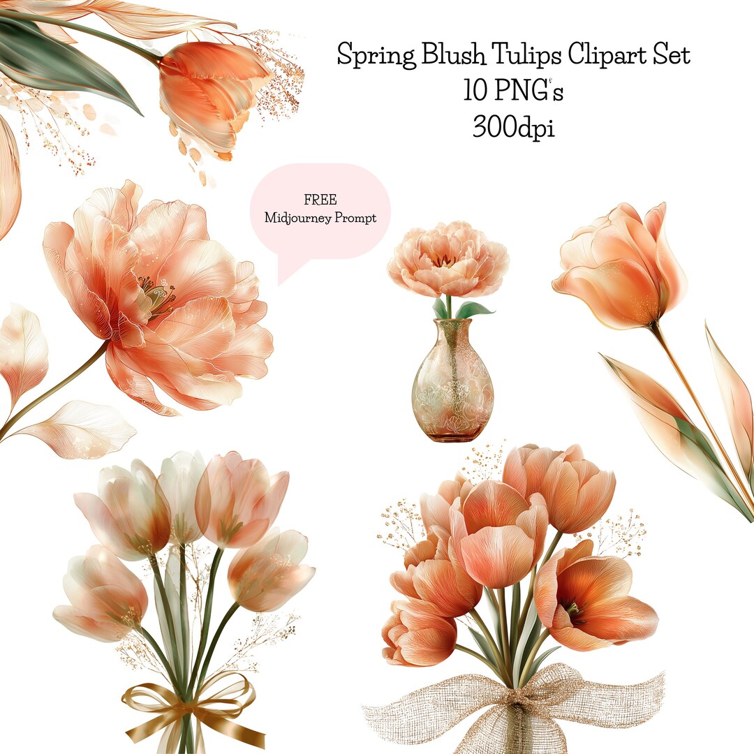 Spring Blush Tulips Clipart Set | Watercolour Floral Pngs (digital ...