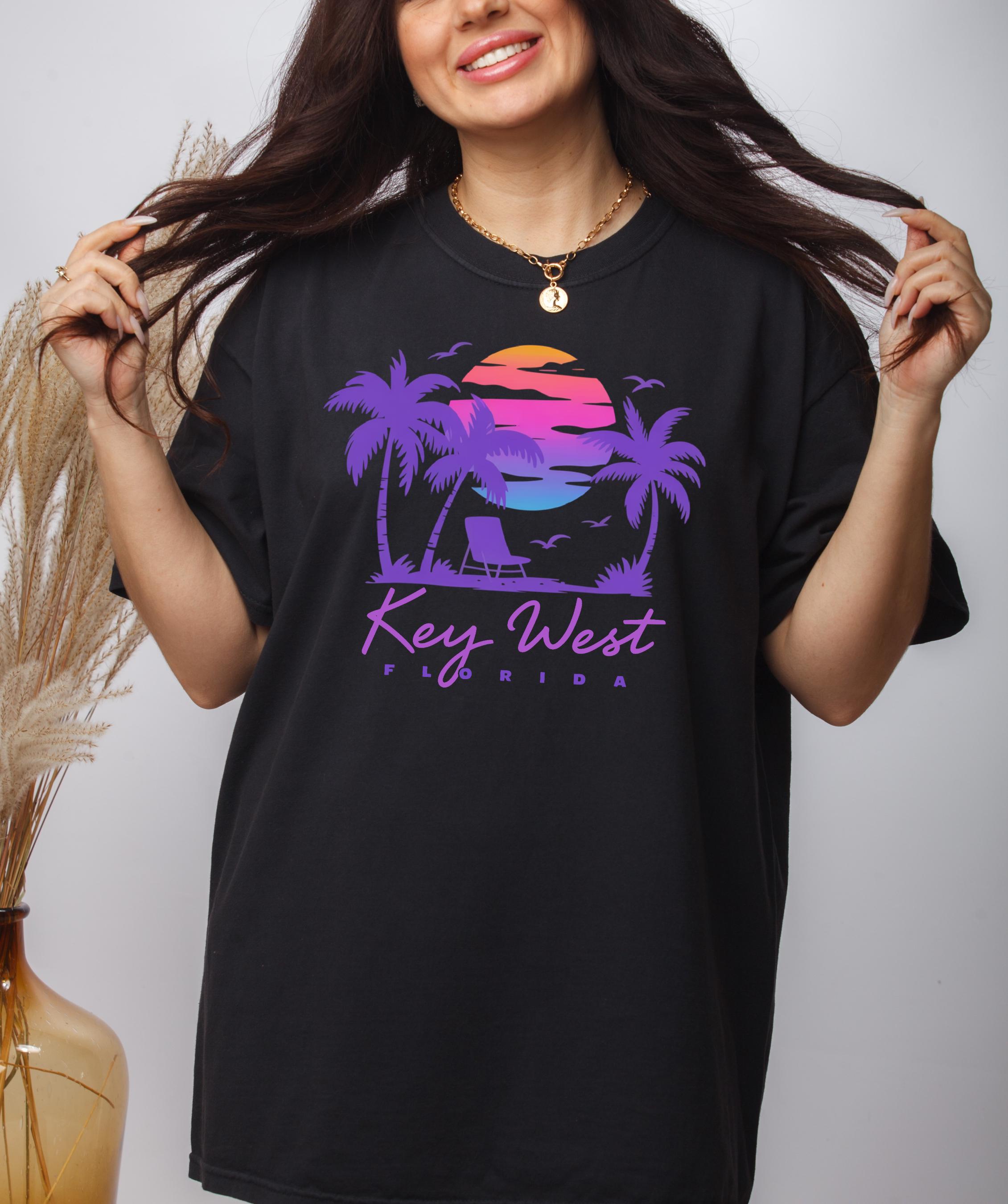 Vintage Key West Florida T-shirt Design, Retro Palm Tree Sunset Graphic ...