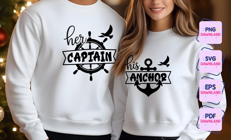 Her Captain His Anchor SVG, Funny Couples Cruise SVG, Cute Matching ...