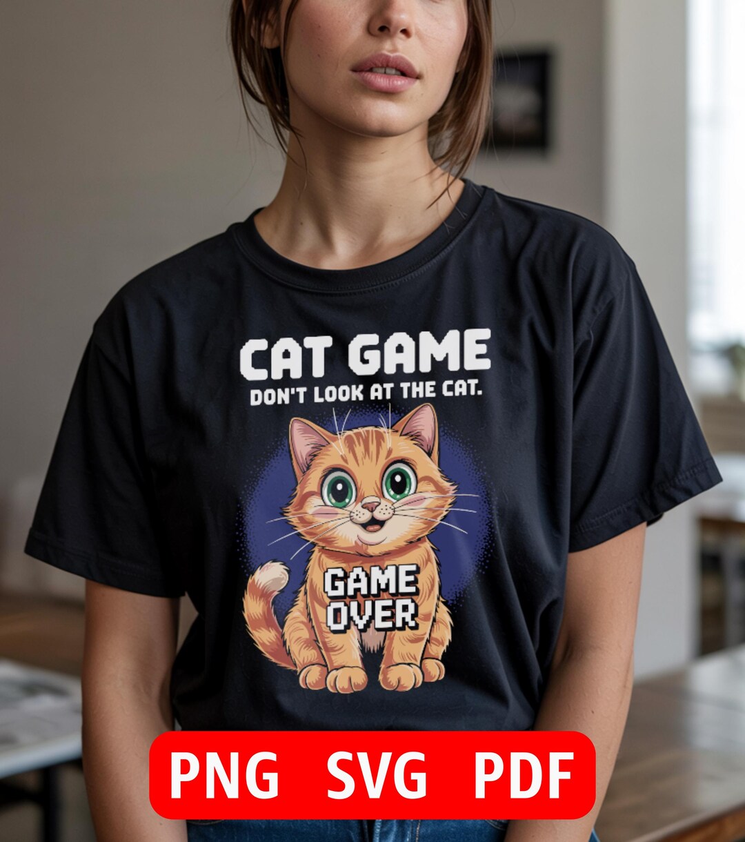 Funny Cat Game Design – Don’t Look at the Cat – Cute Gamer Shirt ...