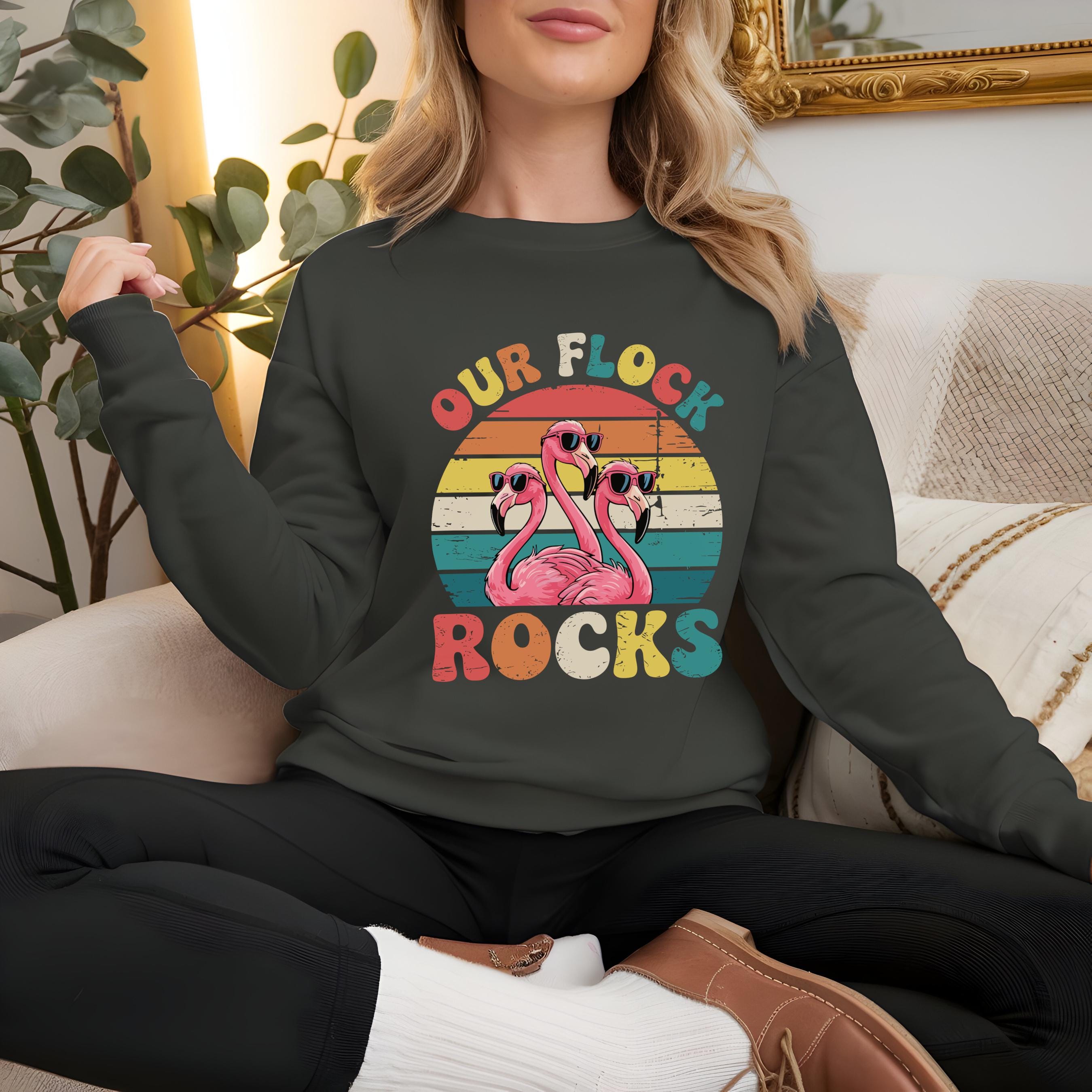 Retro Flamingo Sunglasses Crew Shirt, Fun Squad Design (digital ...