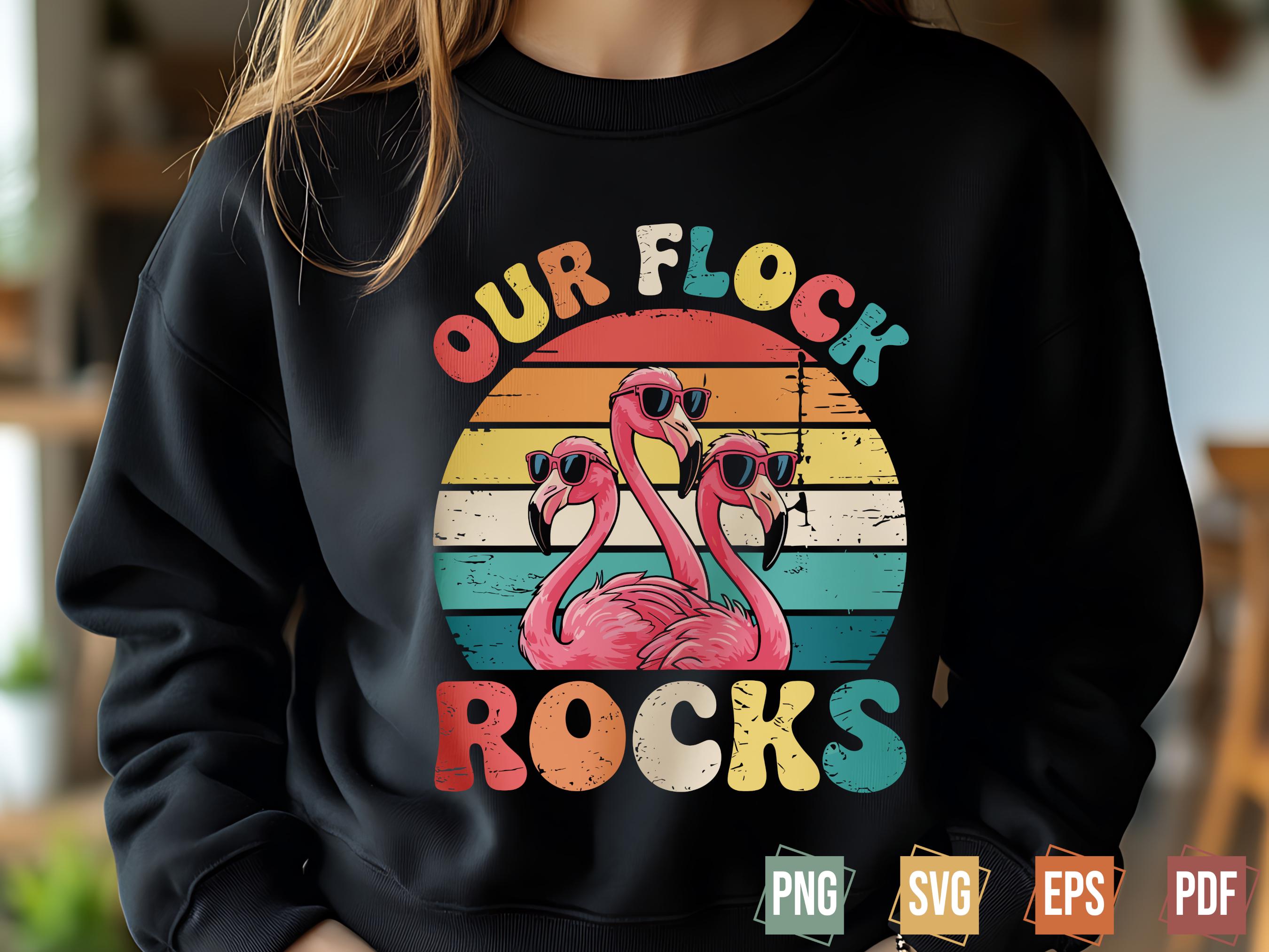 Our Flock Rocks Retro Flamingo Sunglasses Crew Shirt Png, Fun Squad ...