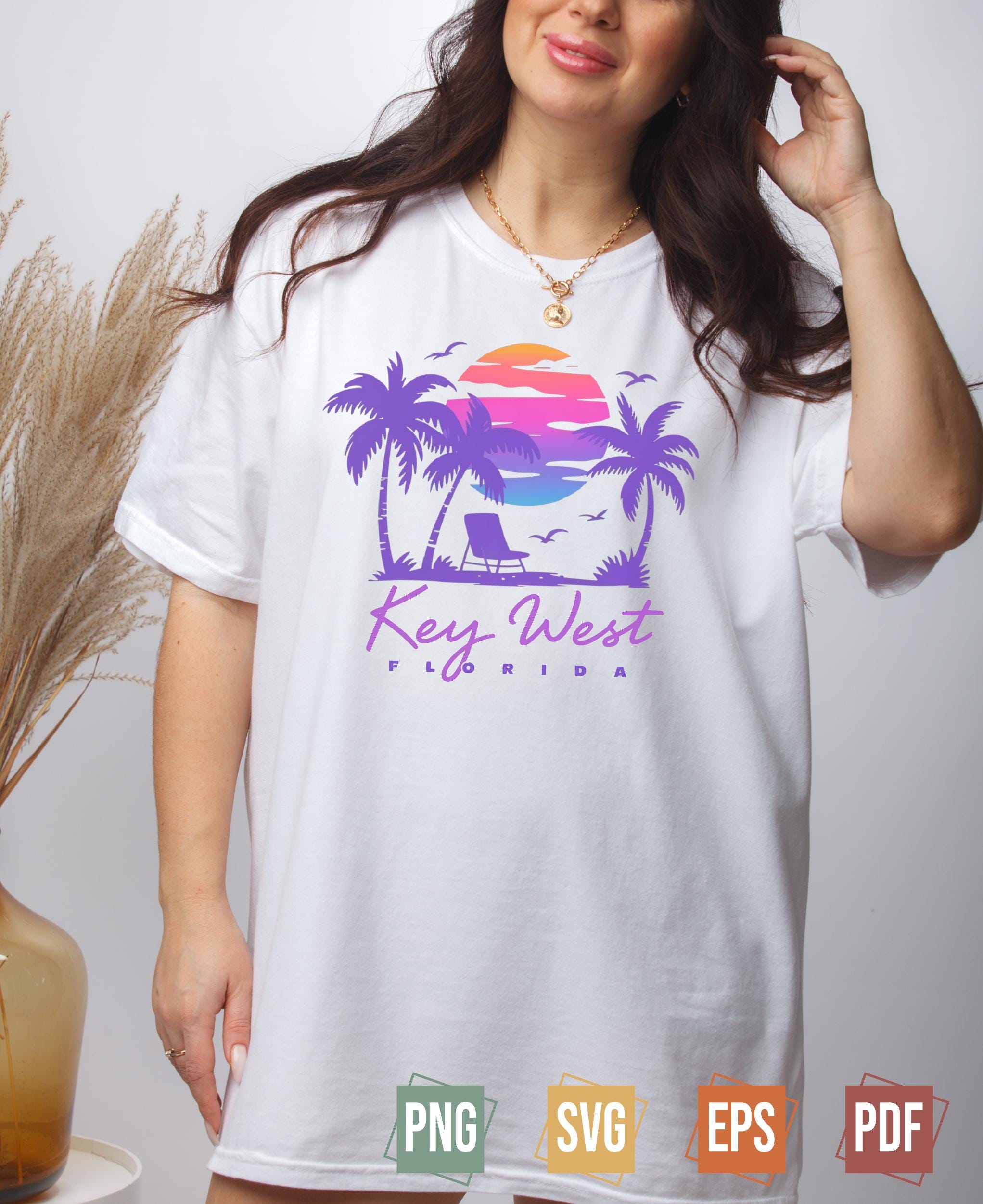 Vintage Key West Florida T-shirt Design, Retro Palm Tree Sunset Graphic ...