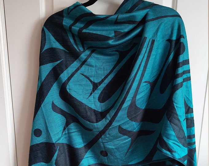 First Nations Teal and Black Eagle Design Large Shawl, Scarf - Etsy