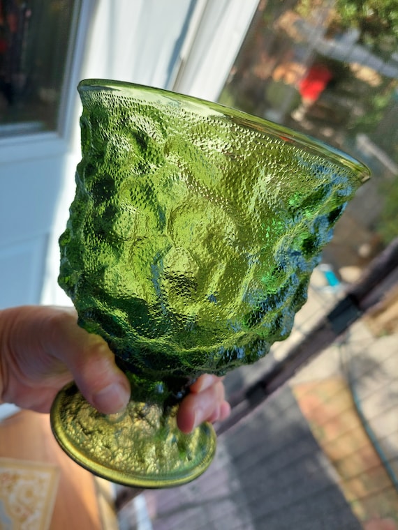 Vintage Green Pressed Glass Pedestal Dish Made In Usa Etsy