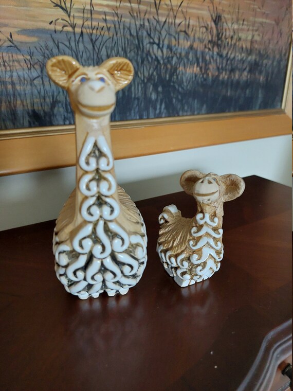 Sculpture Mom and Baby Alpaca Solid Clay Animals Figurines Art ...