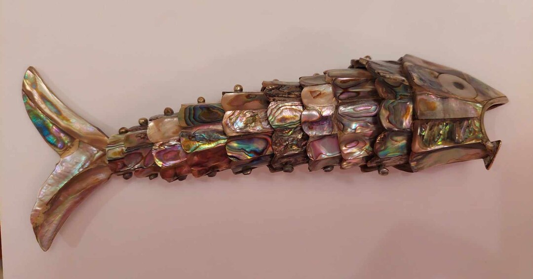 Incredible Vintage Abalone Articulated Fish Bottle Opener, 7.5 Inches ...