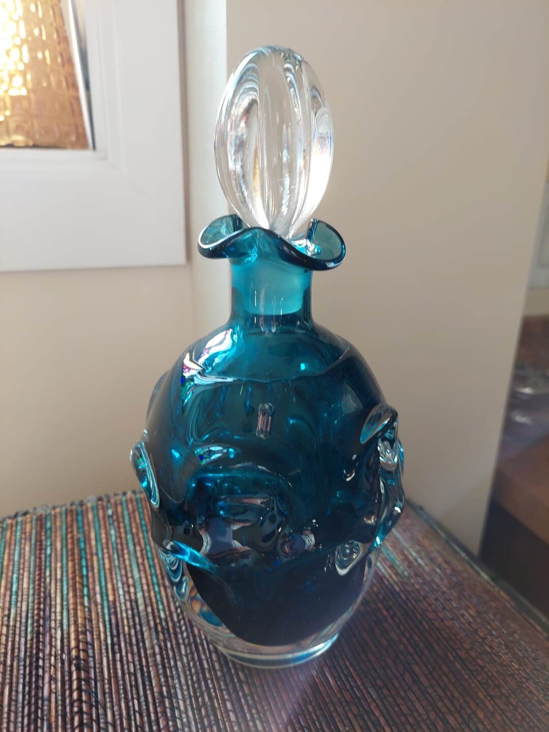 1960's Deep Blue Glass Thumbprint Decanter - Bo Borgstrom for Aseda ...
