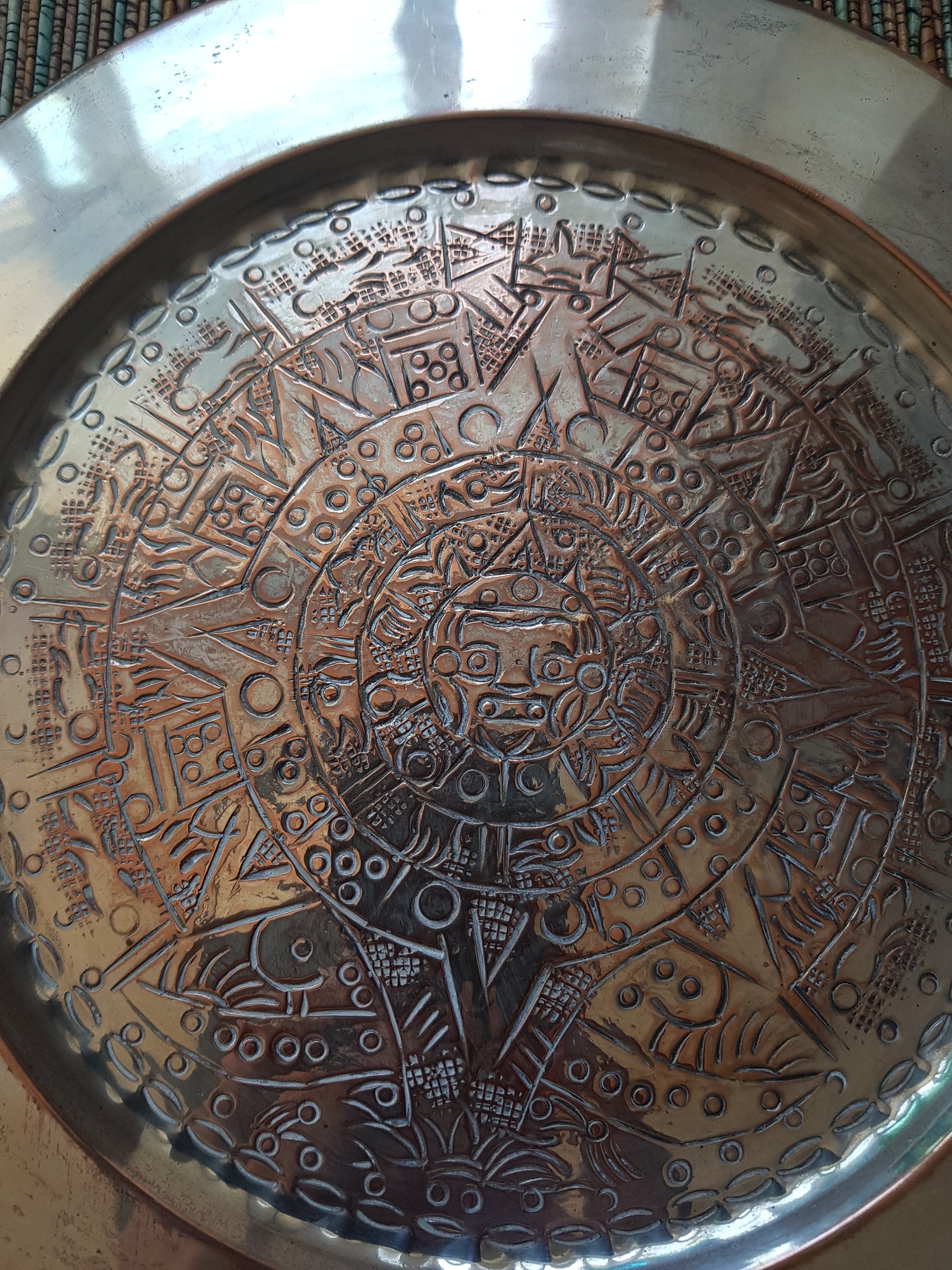 Vintage Mexican Aztec Embossed Copper Silver Metal Wall - Etsy UK
