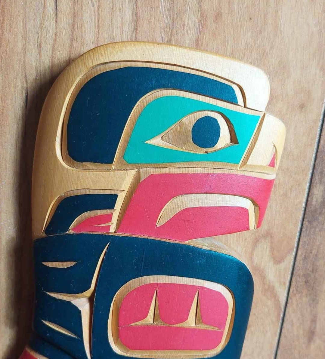 12 Inch Squamish First Nations Art “ EAGLE and CHIEF ” Painted Carving ...