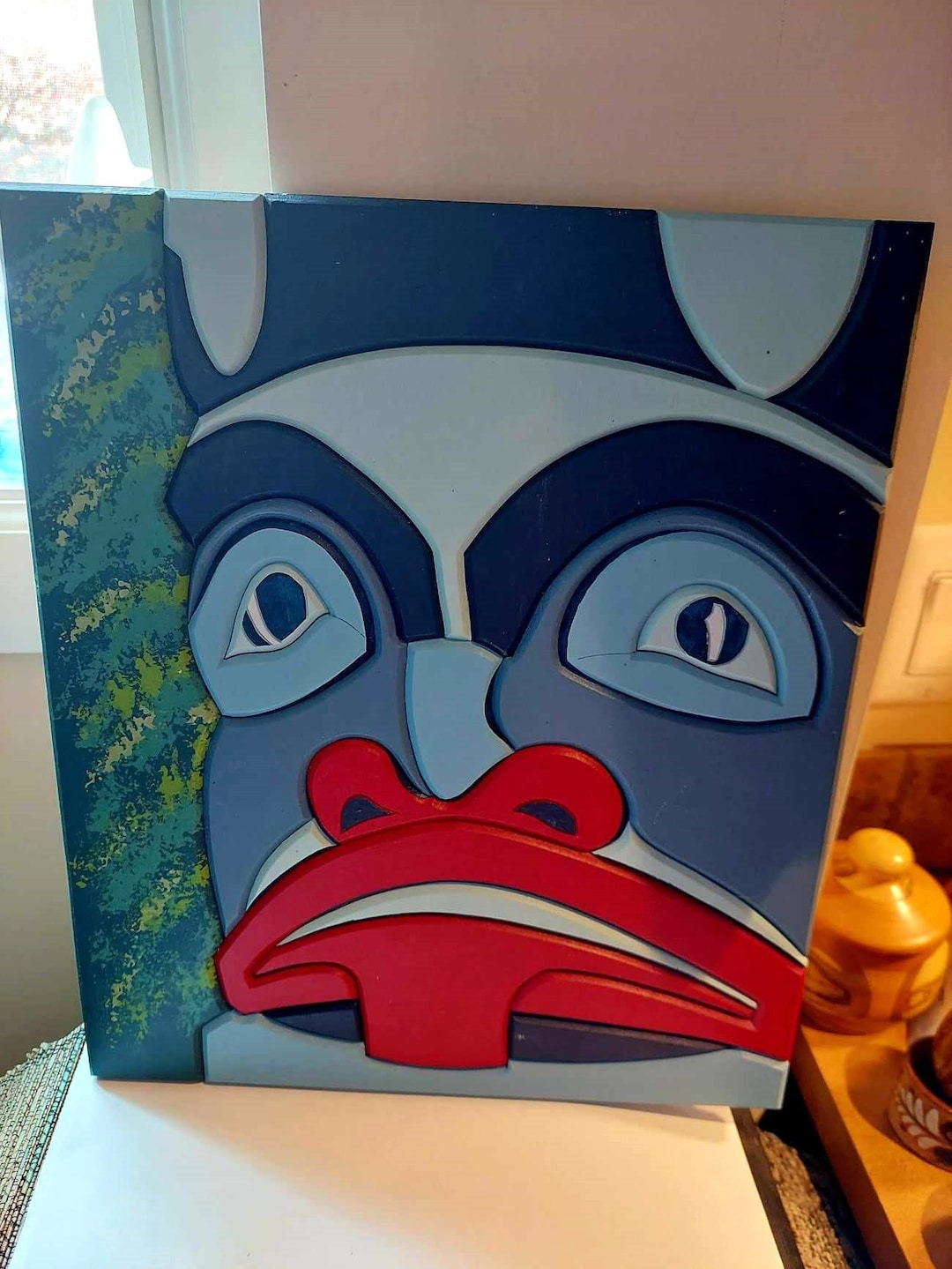 TOTEMS, First Nations Relief Work Painted Totem Pole Picture, New With ...