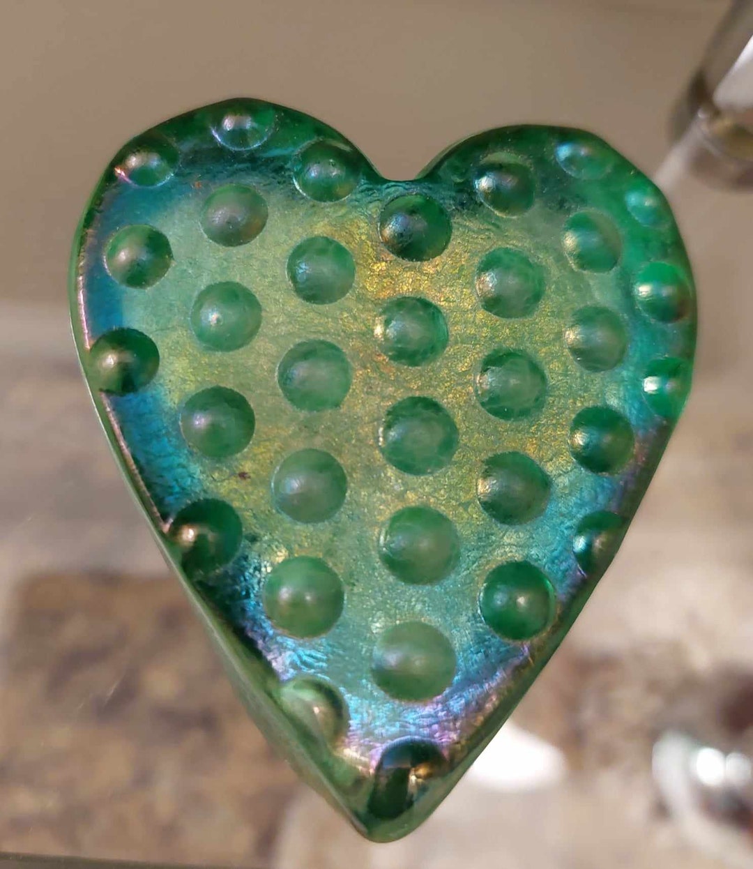 Raised Dot Green Glass Heart Robert Held, Iridescent Heart Shaped Paper ...