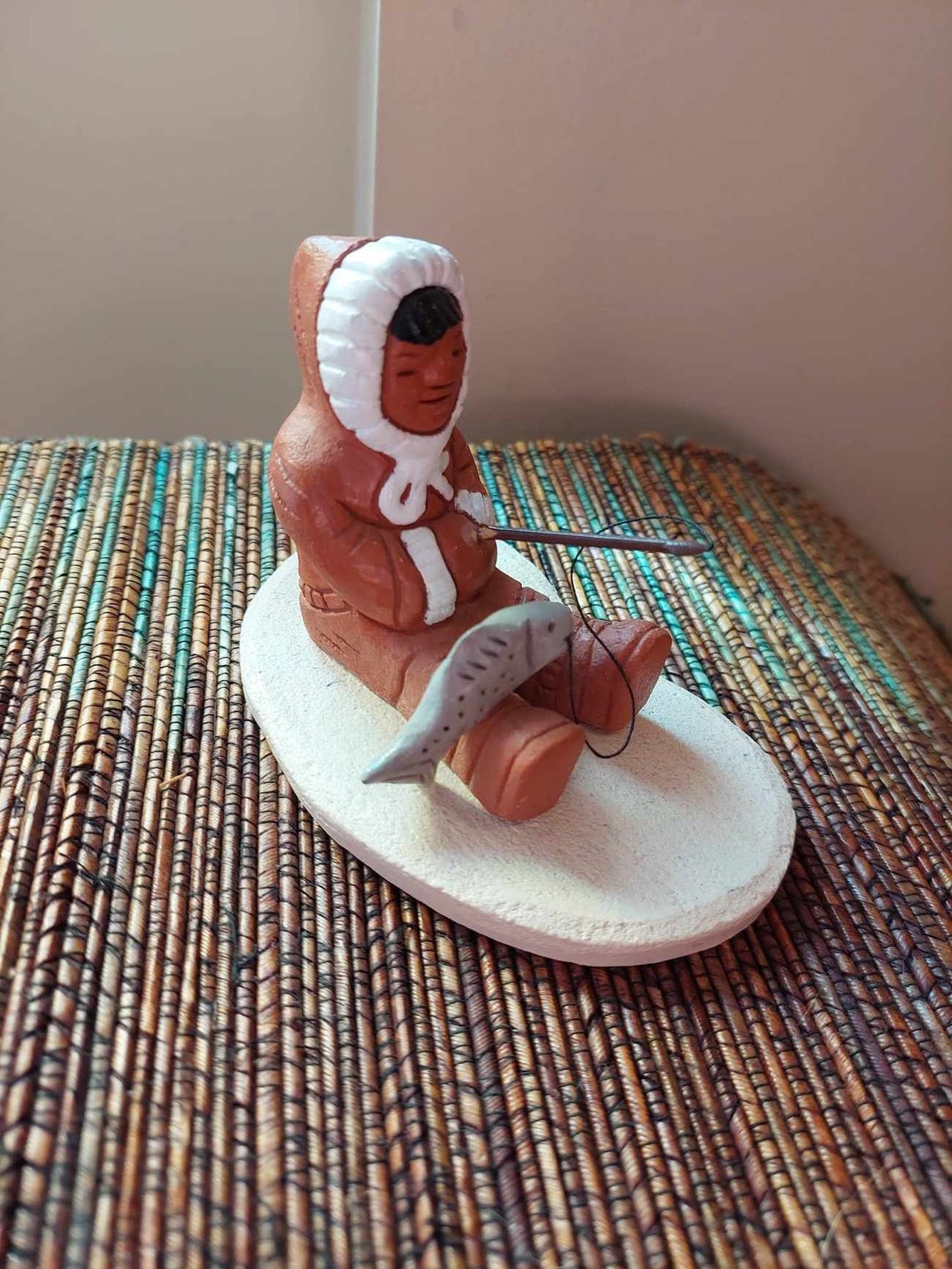 Eija SERAS Eskimo Inuit Theme FISHERMAN Clay Sculpture Canada Folk ...