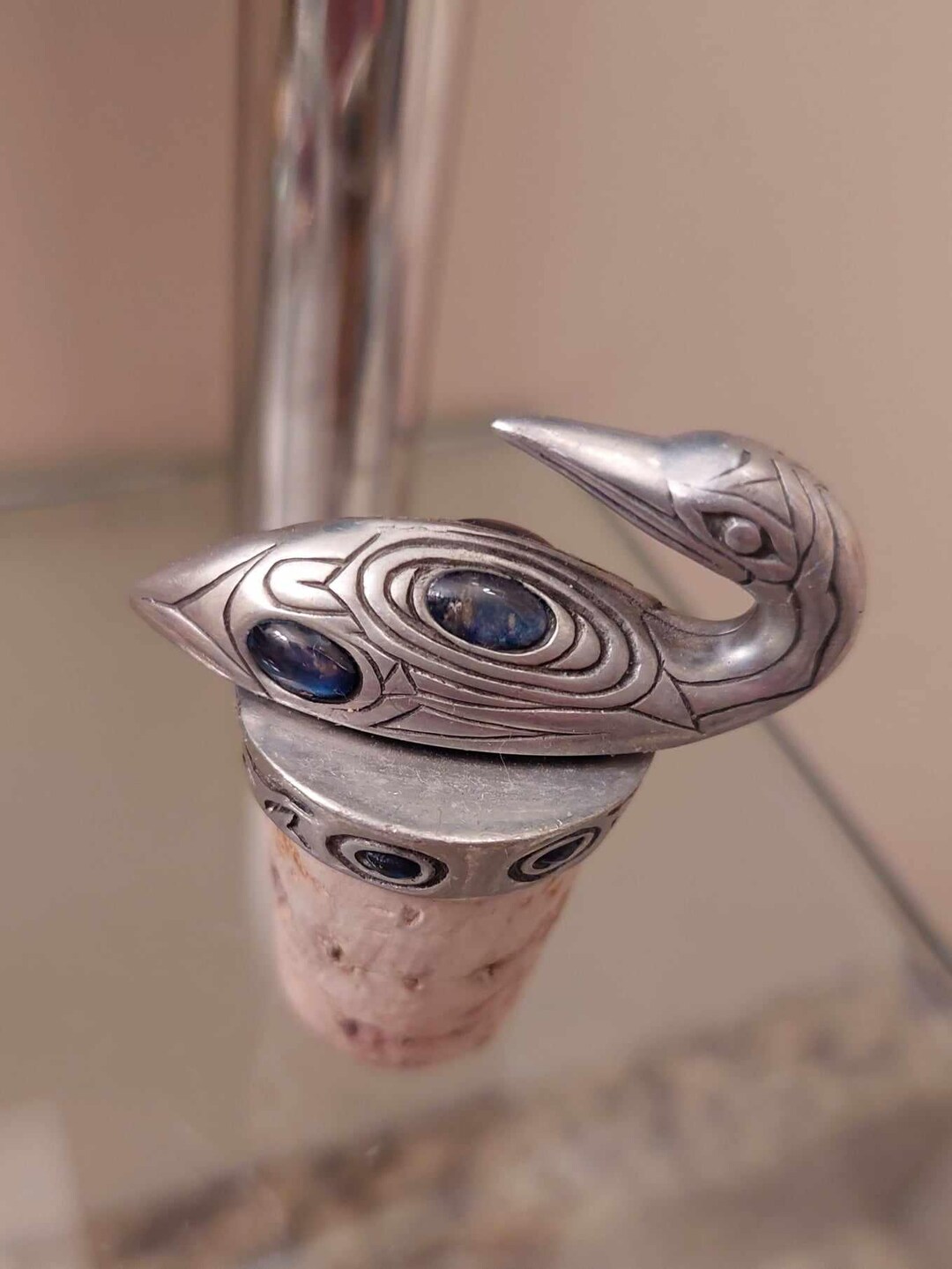 First Nations Boma LOON With Abalone Shell Pewter Bottle Cork Boma ...