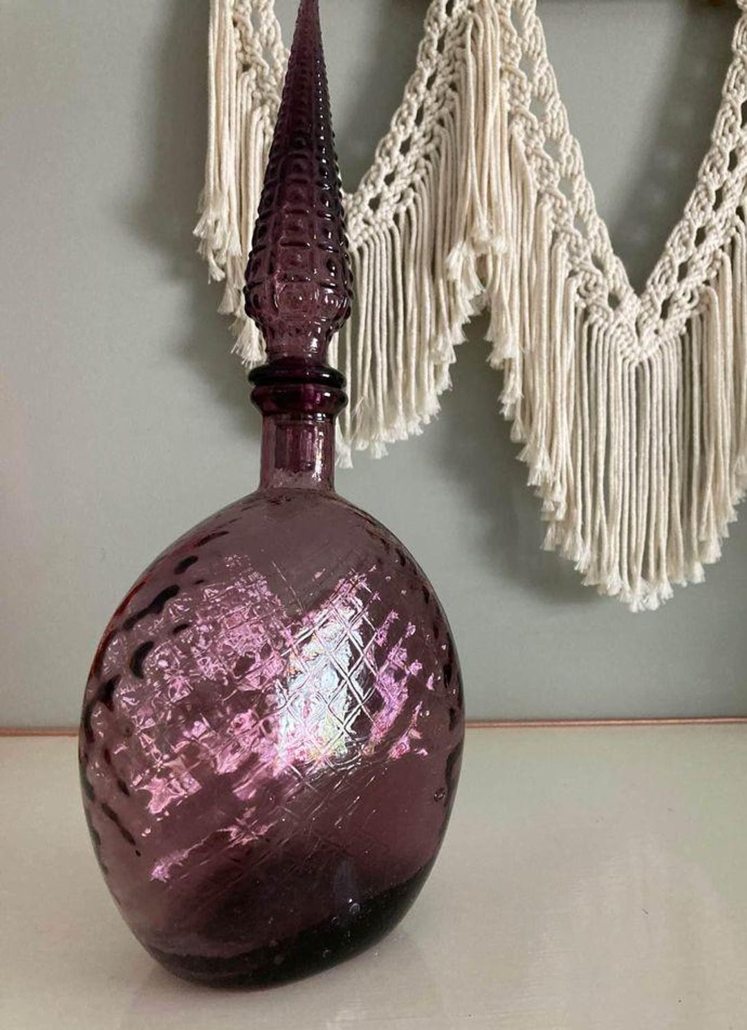 Vintage Purple Amethyst Controlled Bubble Decanter, Thick Glass Lidded ...