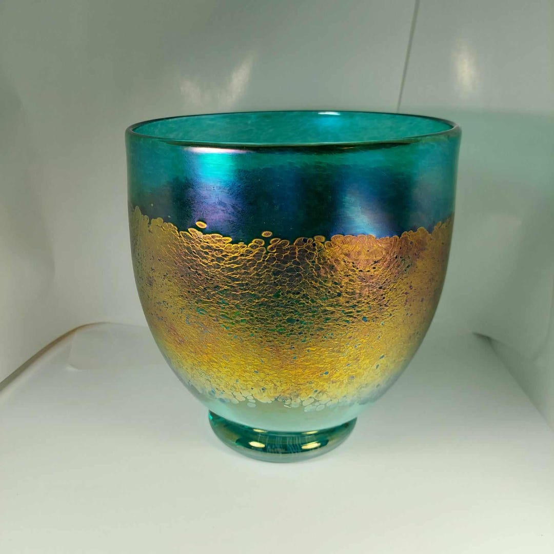 8 Inch SIGNED STUNNING Large Robert Held Thick Iridescent Bowl, Green ...