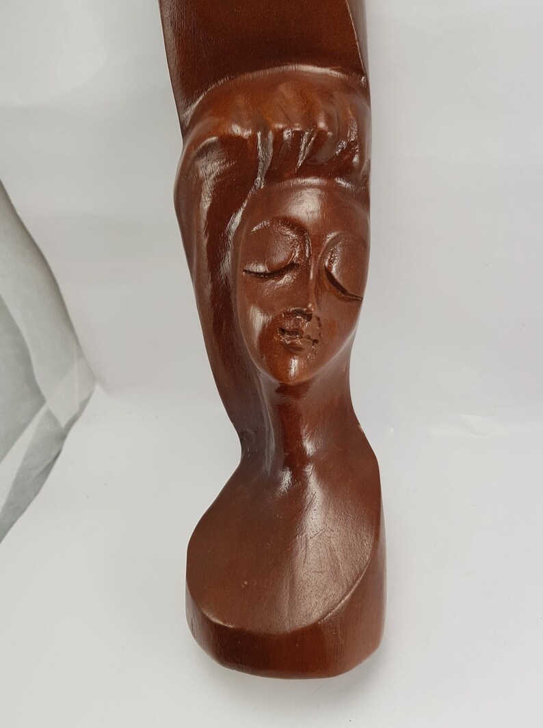 Carved Female Face Monkey Pod Wood Vintage Statue - Etsy