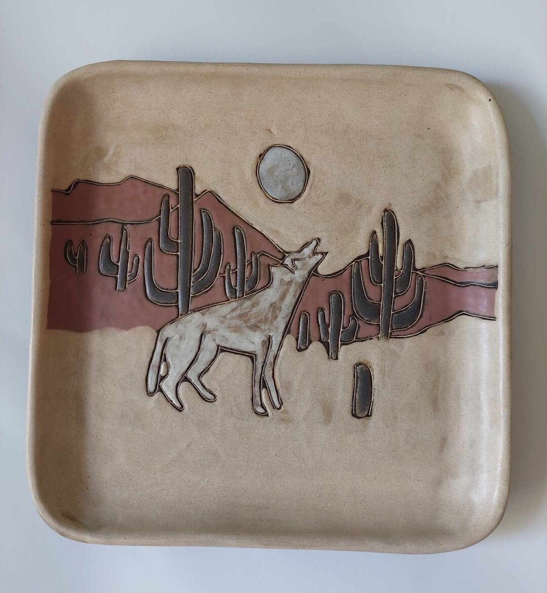 Vintage Howling WOLF Large Pottery Plate by Mara, Made in Mexico Plate ...