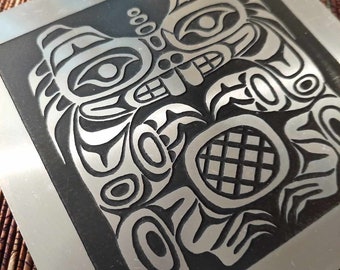 Vintage First Nations Aluminum Wall Plaque, WHALE and RAVEN Orchard ...