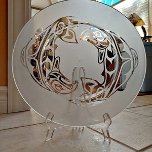 First Nations Frosted Glass salmon Art Plate With Stand - Etsy