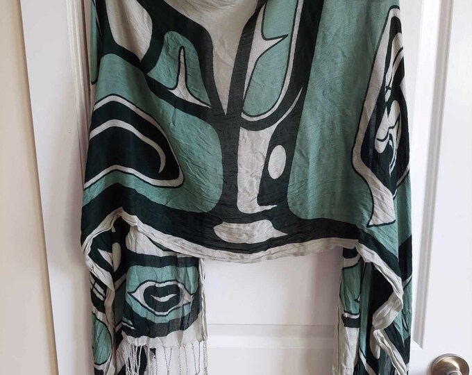 First Nations Native Feather Design Green and White Scarf or Shawl - Etsy