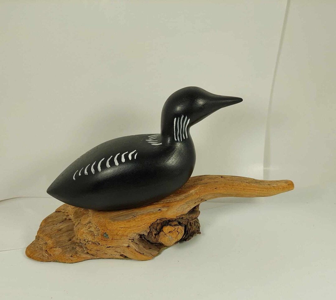 Yellow Cedar Artisan Carved Wood Canadian ARCTIC Loon Statue , Signed ...