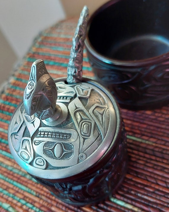 Two BOMA First Nations Carved Design Small Lidded Containers - Etsy