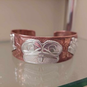First Nations FROG CUFF Hand Carved Copper and Sterling Silver, Signed ...