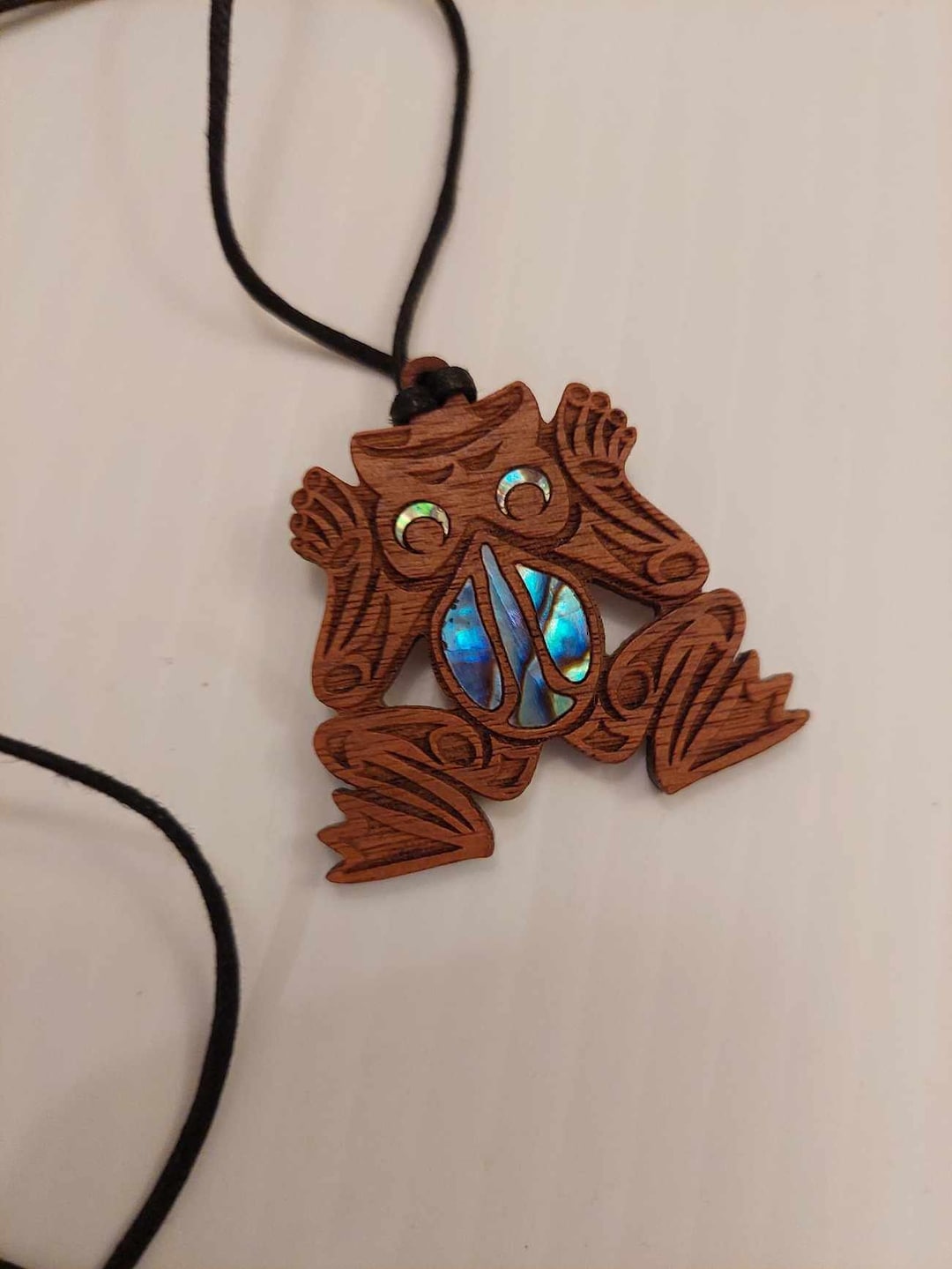 First Nations FROG Abalone Shell and Wood Pendant Adjustable Cord ...