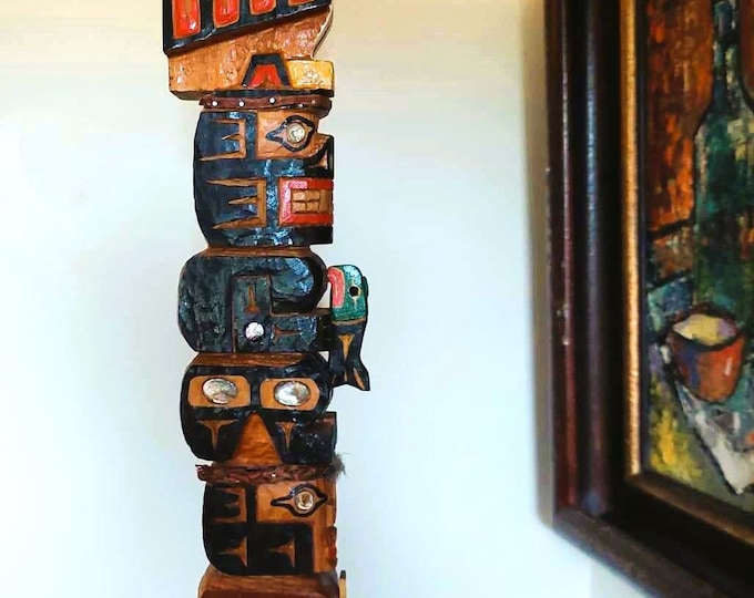 Vintage Carved Wooden Totem, Totem Pole, Miniature Totem, Chief Eagle ...