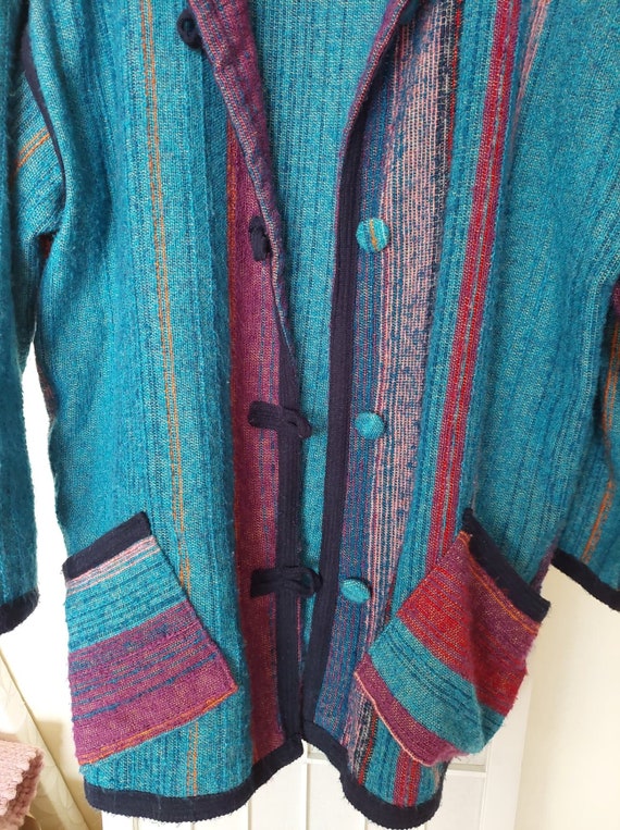 Vintage Woven Wool Jacket, Blue and Purple Jacket, Ar… - Gem