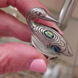 First Nations Boma LOON With Abalone Shell Pewter Bottle Cork Boma ...