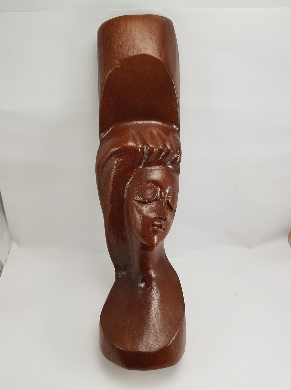 Carved Female Face Monkey Pod Wood Vintage Statue - Etsy